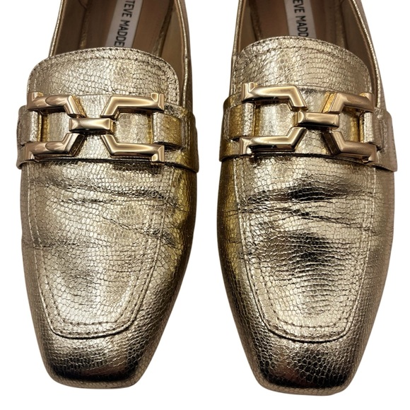 Steve Madden | Shoes | Steve Madden Loafers Womens 9 Gold Faux Leather ...